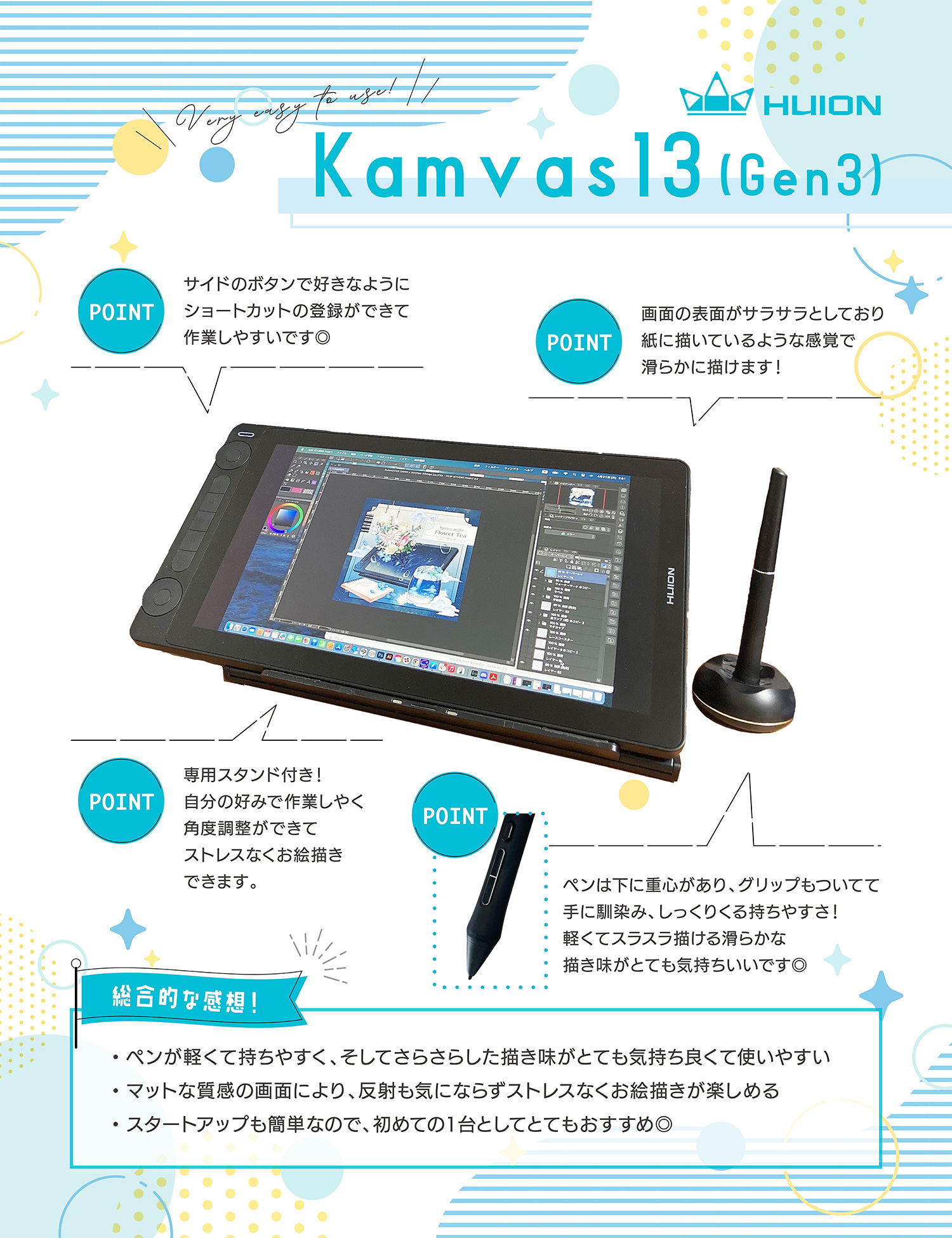 製品使用レビューとイラスト公開